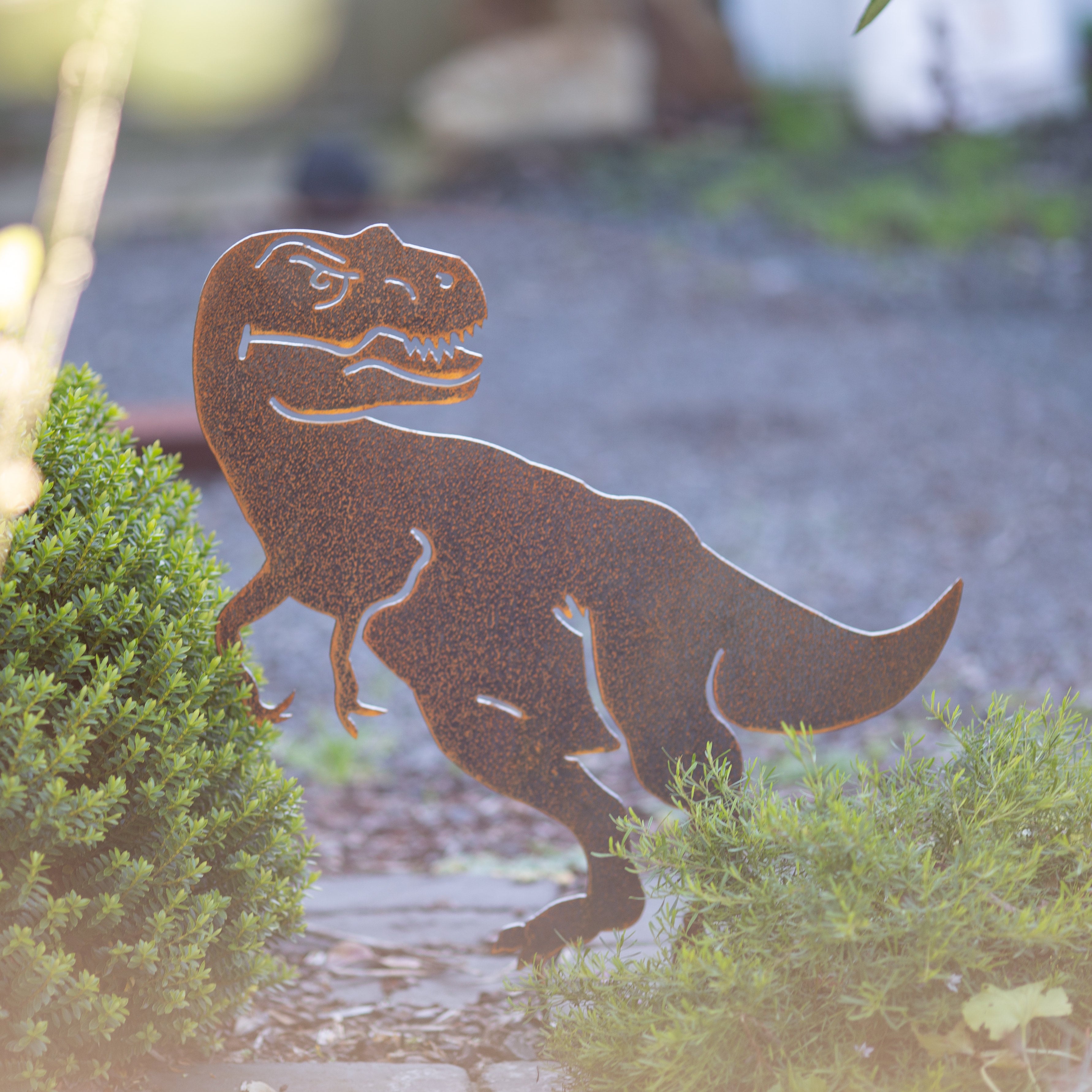 Dinosaur T-Rex Triceratops Garden Sculpture | Corten Steel Rustic Metal ...