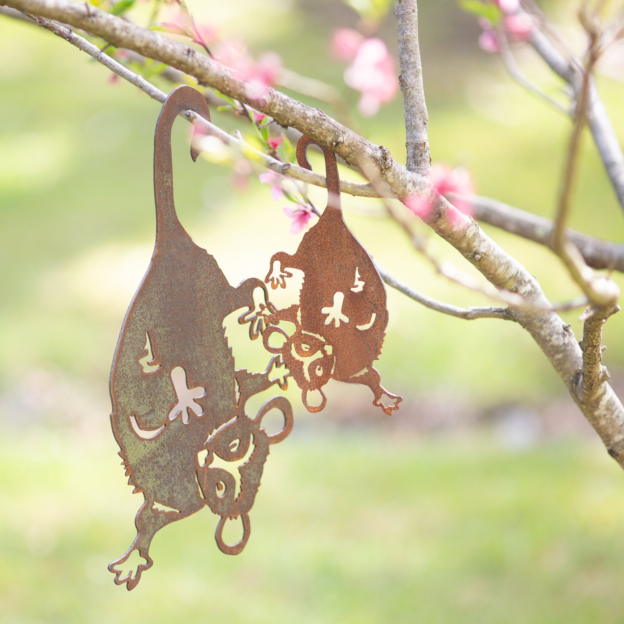 hanging mum and baby possum Tasmanian garden metal art sculpture ...
