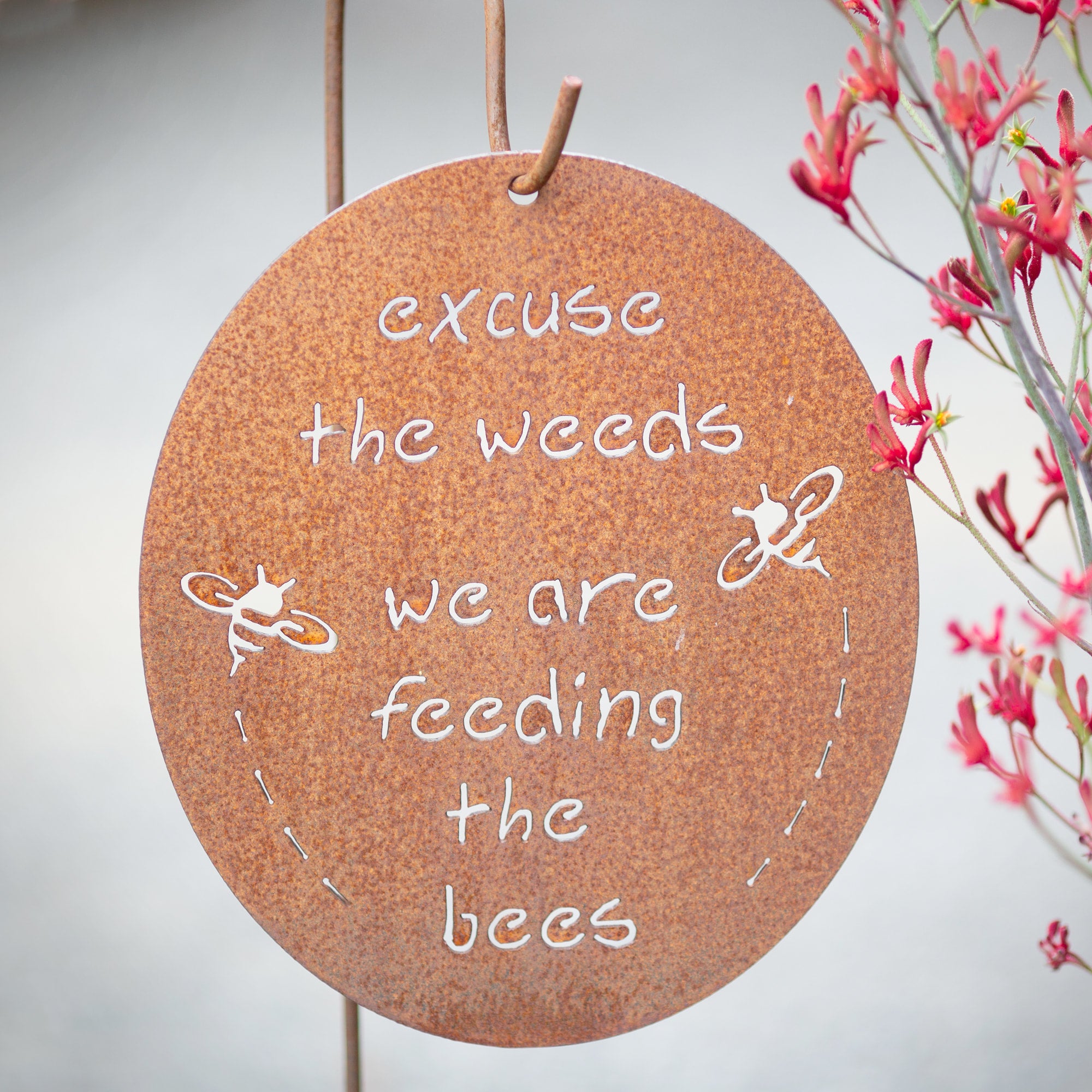 Sign Bees Weeds Insect Garden Sculpture | Corten Steel Rustic Metal Art ...