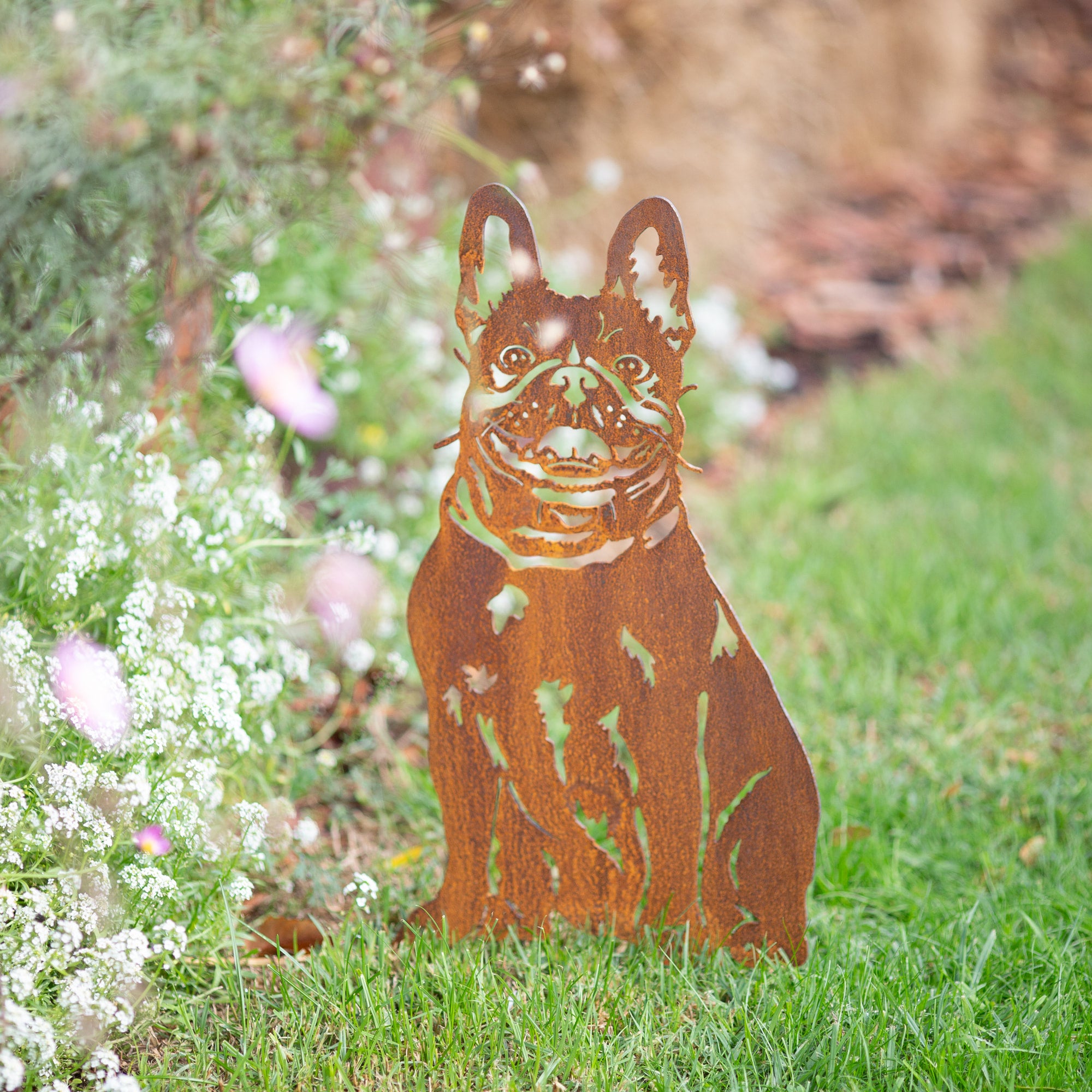 Ayla French Pug Rusty Garden Art | Gravelly Beach Metalworks