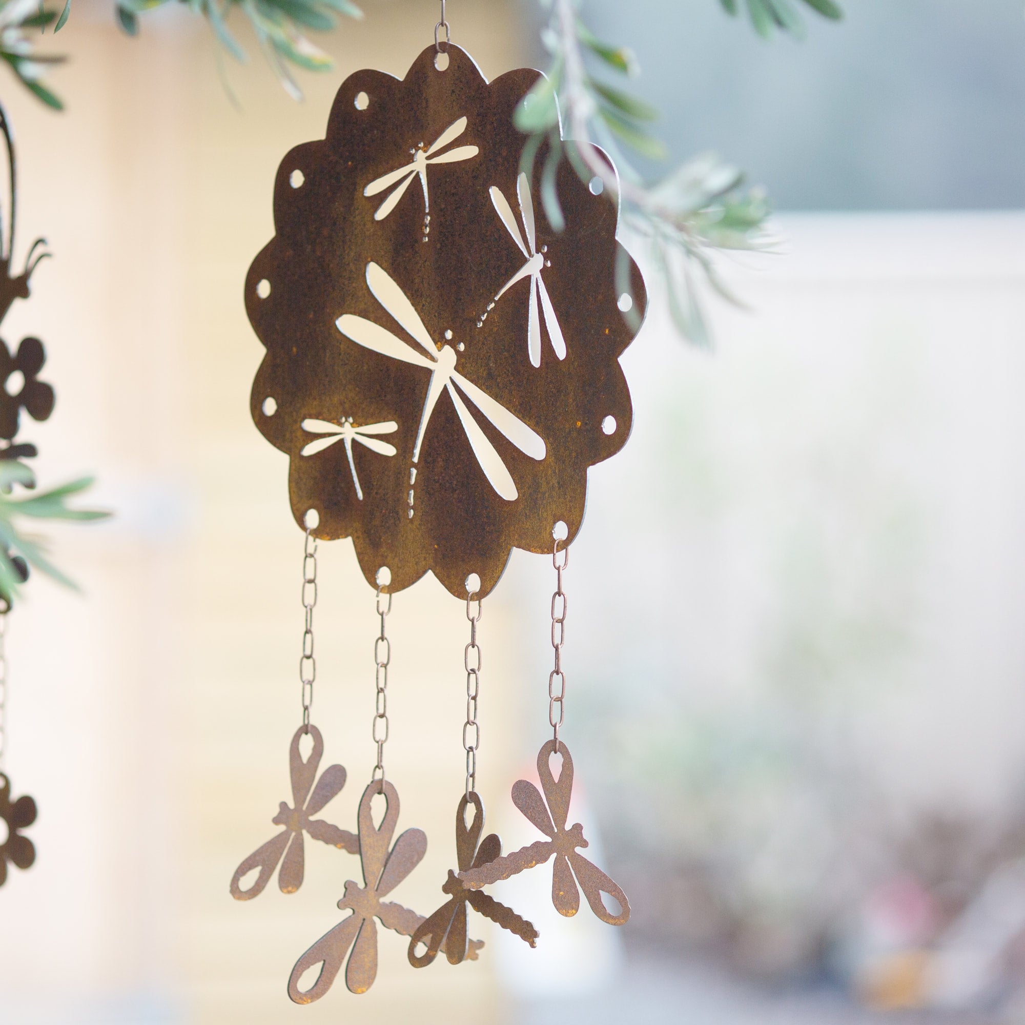 Dragonfly Wind Charm Hanging Metal Garden Art | Gravelly Beach Metalworks