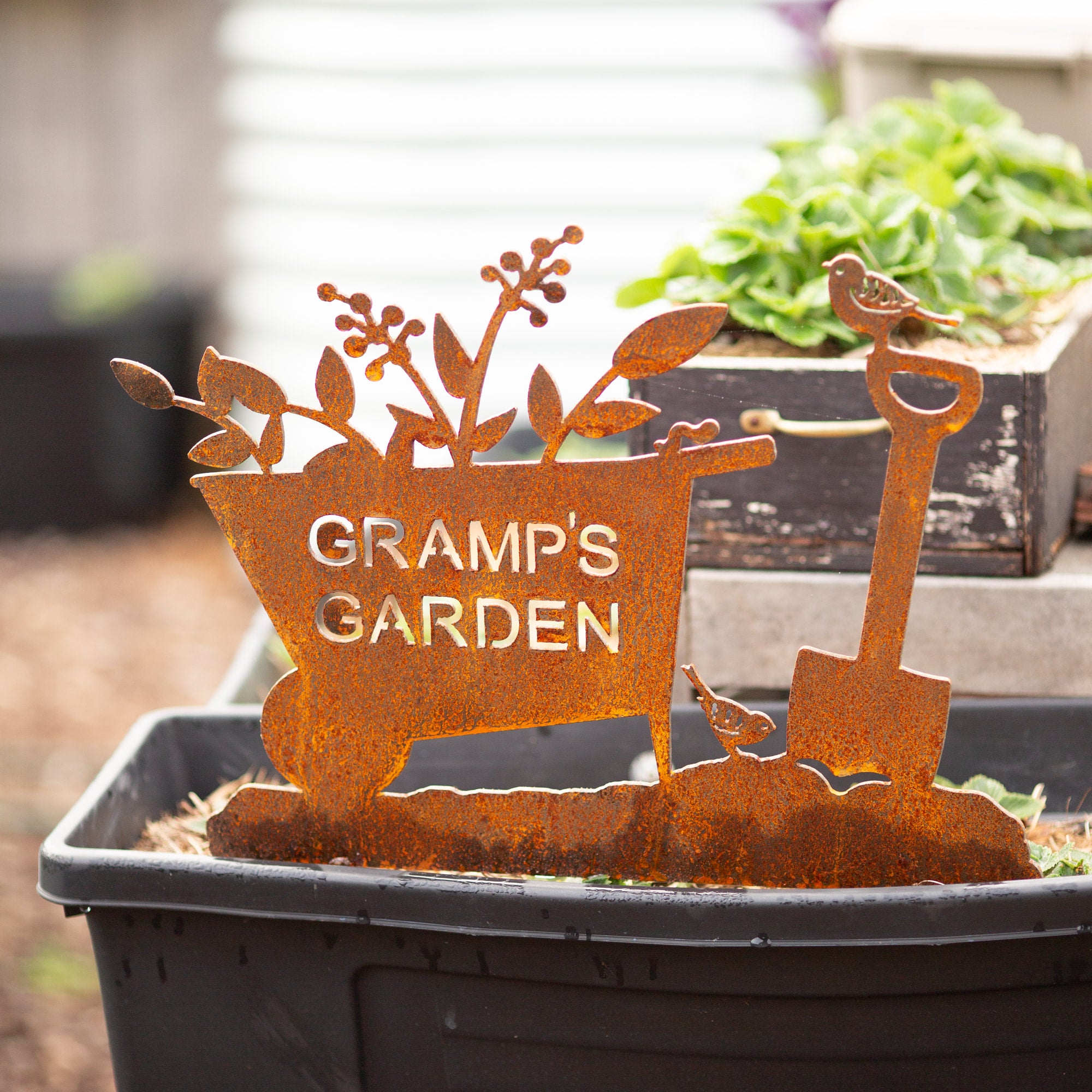 CUSTOM Wheelbarrow Garden Rusty Metal Sign | Gravelly Beach Metalworks