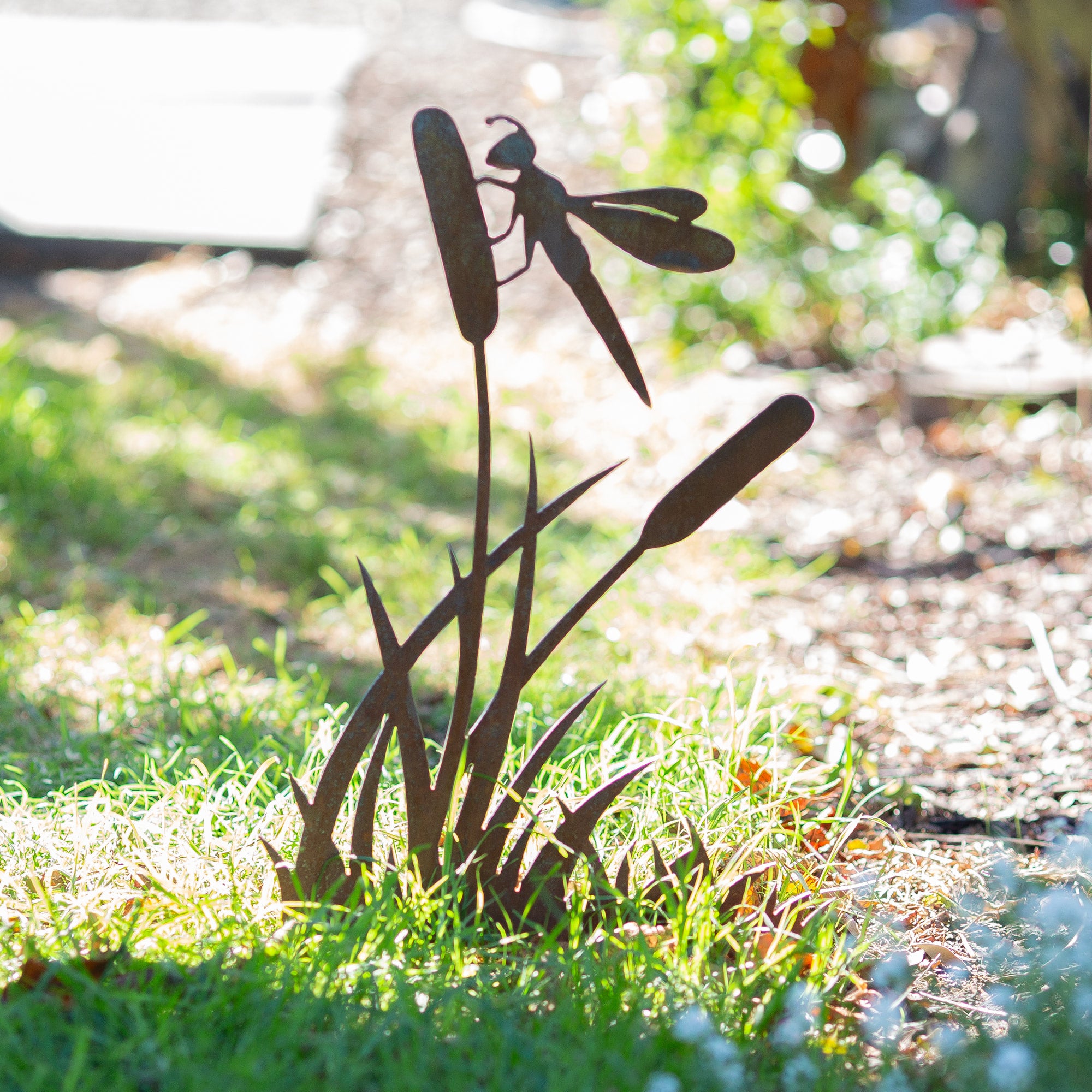 Dragonfly On Reeds Metal Garden Art Sculpture | Gravelly Beach Metalworks