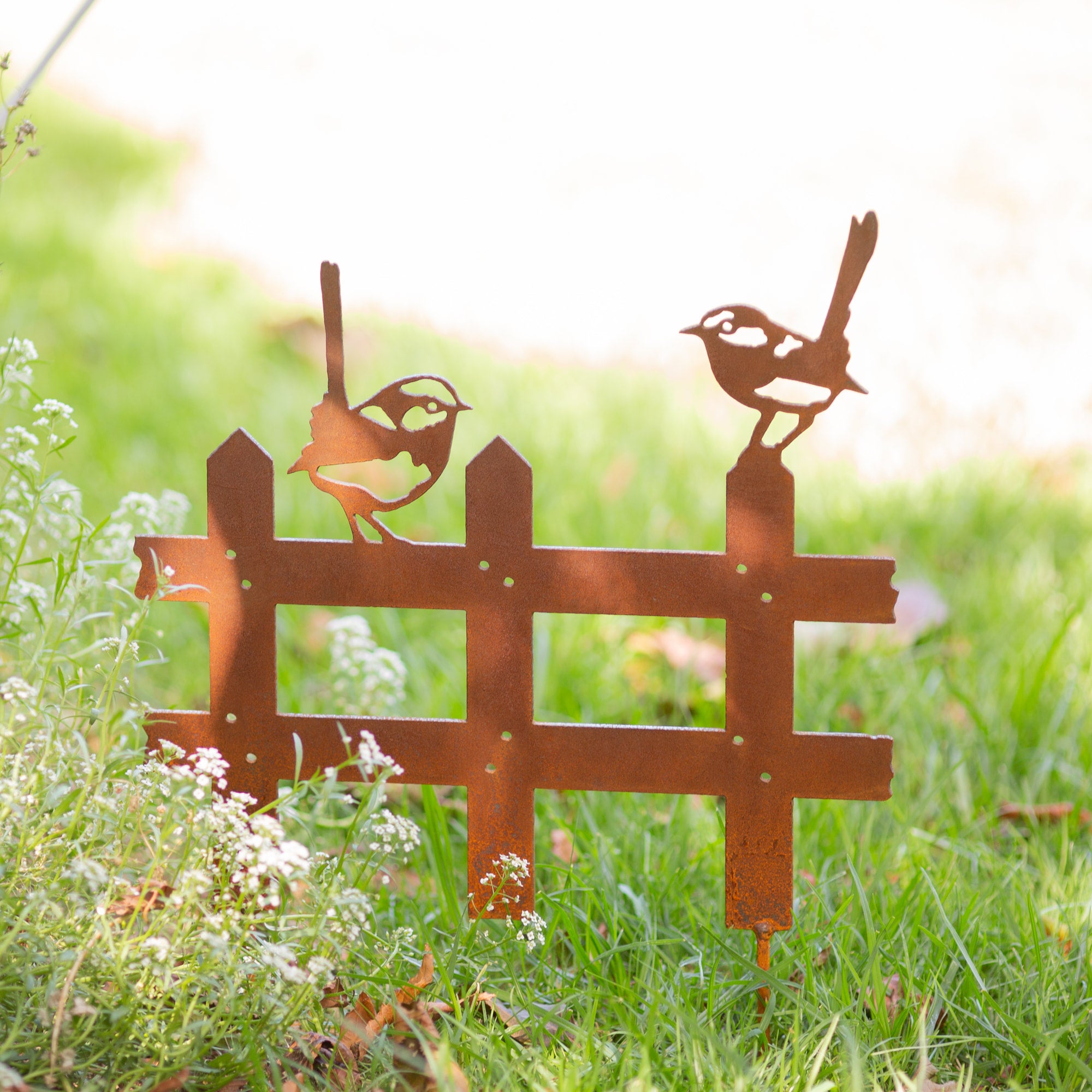 Blue Wrens Dancing on fence garden rusty metal art | Gravelly Beach ...