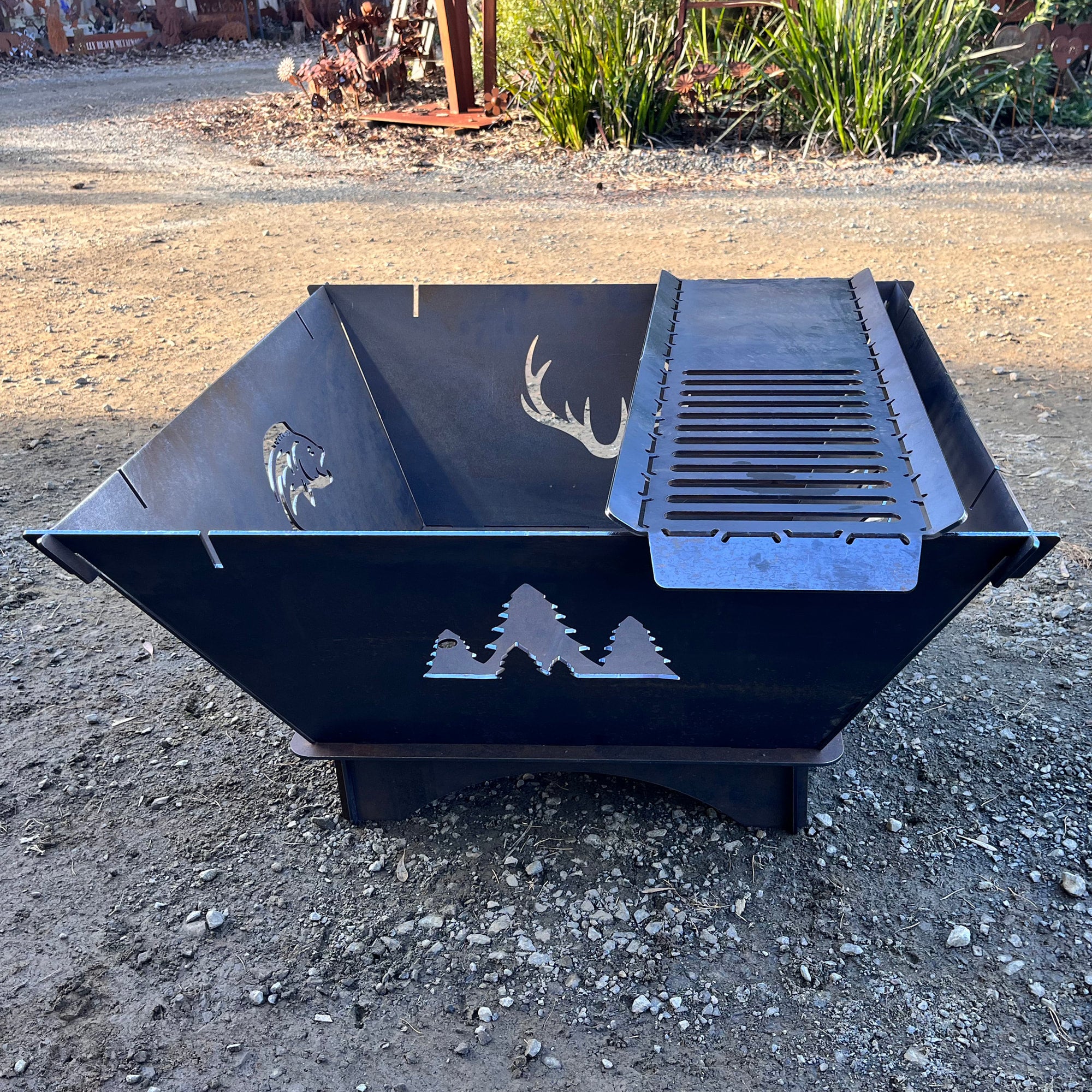 Custom slot together fire pit with grill cooking camping travel ...