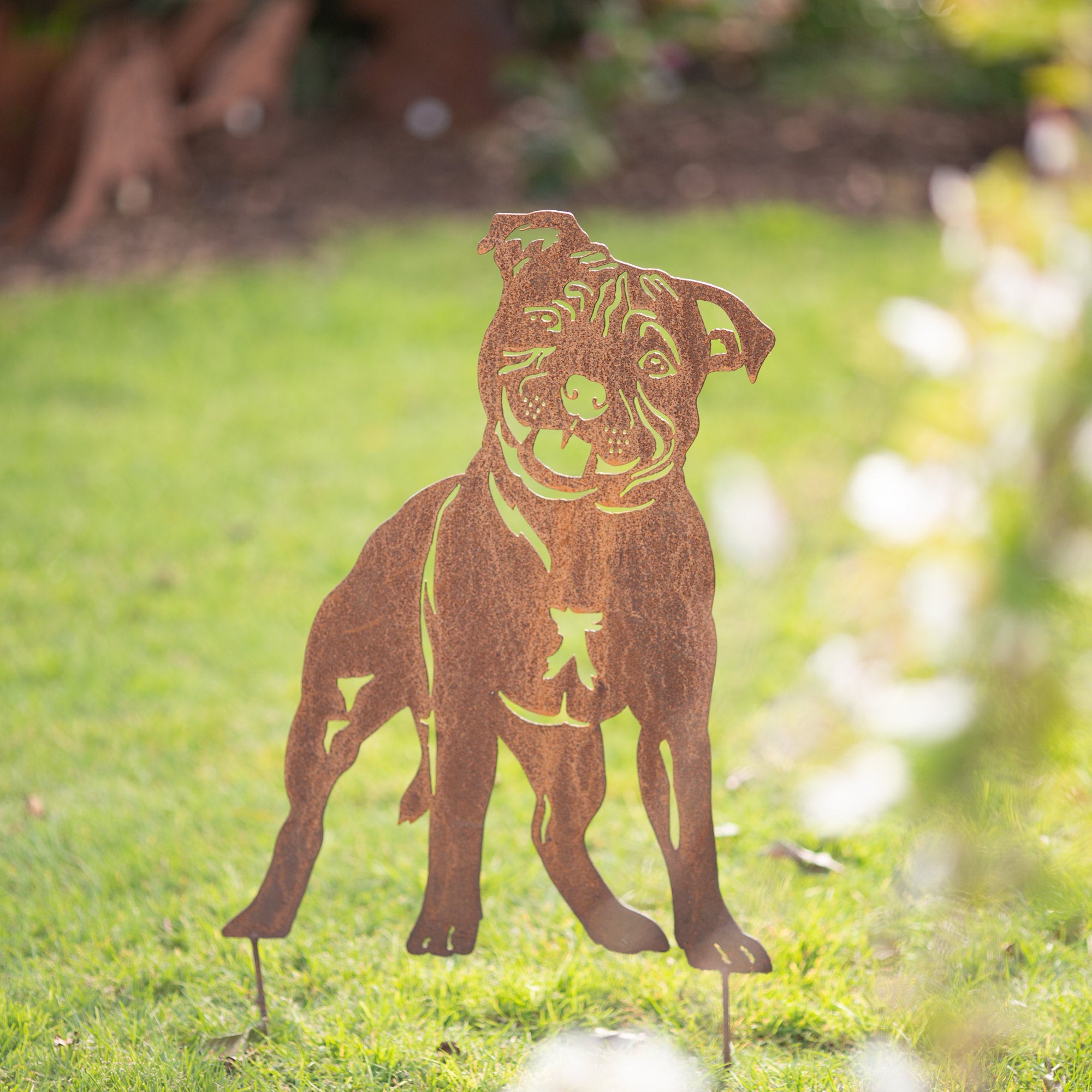 American Staffy Dog Metal Garden Art | Gravelly Beach Metalworks